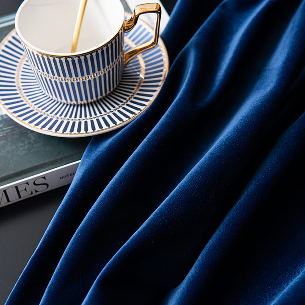 Luxurious Clein Blue Velvet Pinch Pleat Curtains and Drapes – Anady Top