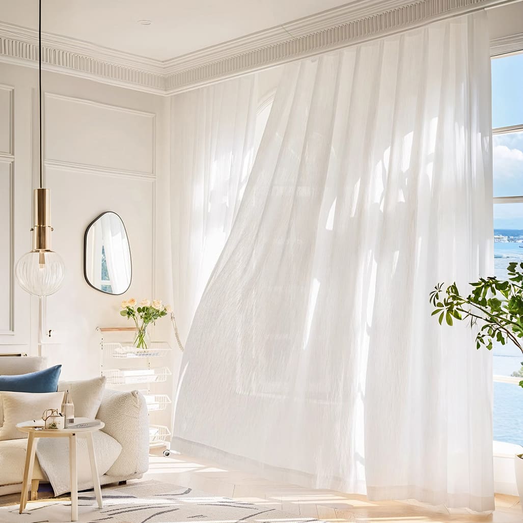 Chic Gleaming White Wave Sheer Curtain with Subtle Sparkle – Anady Top