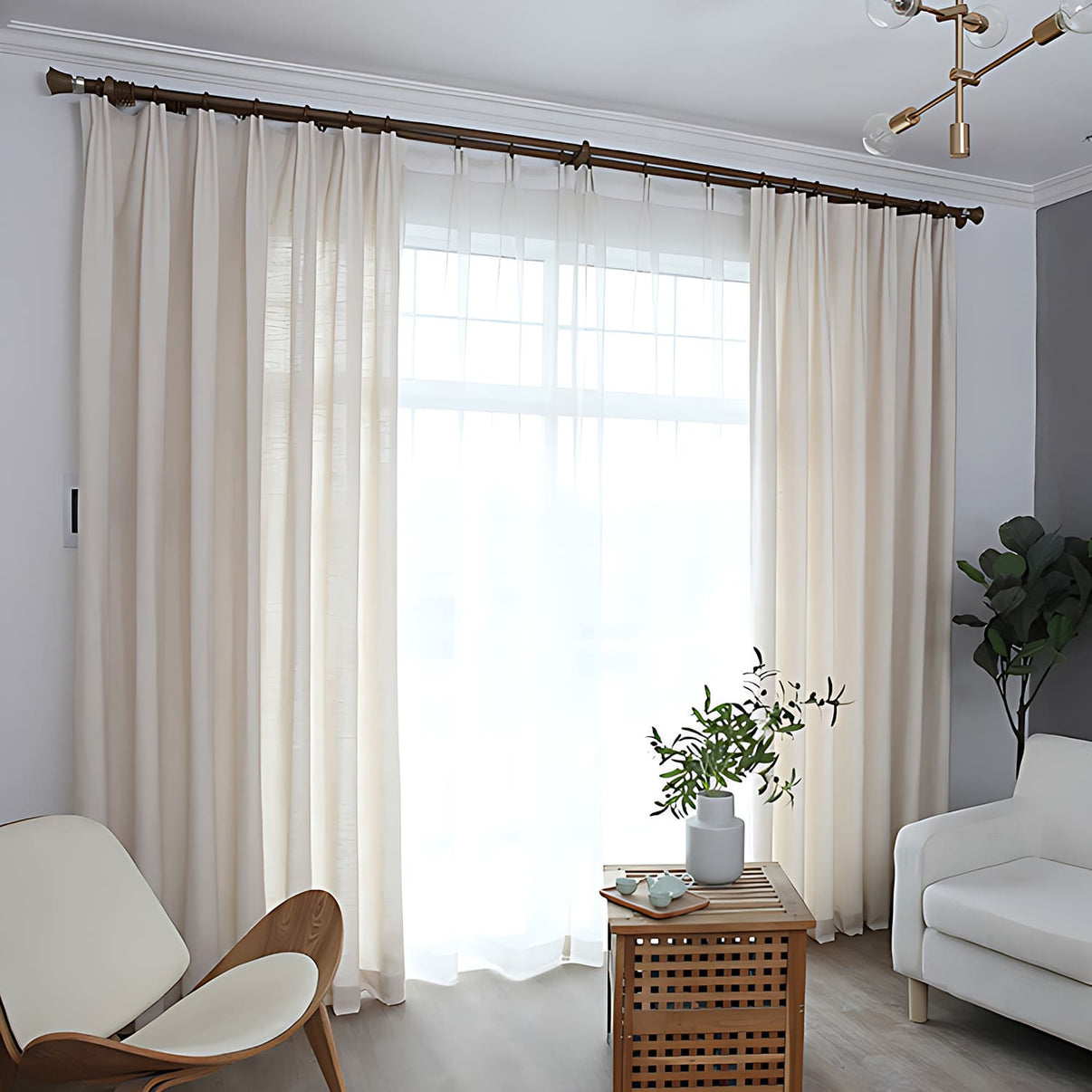 Beige Natural Linen Curtains Drapes for Living Room 2 Panels – Anady Top