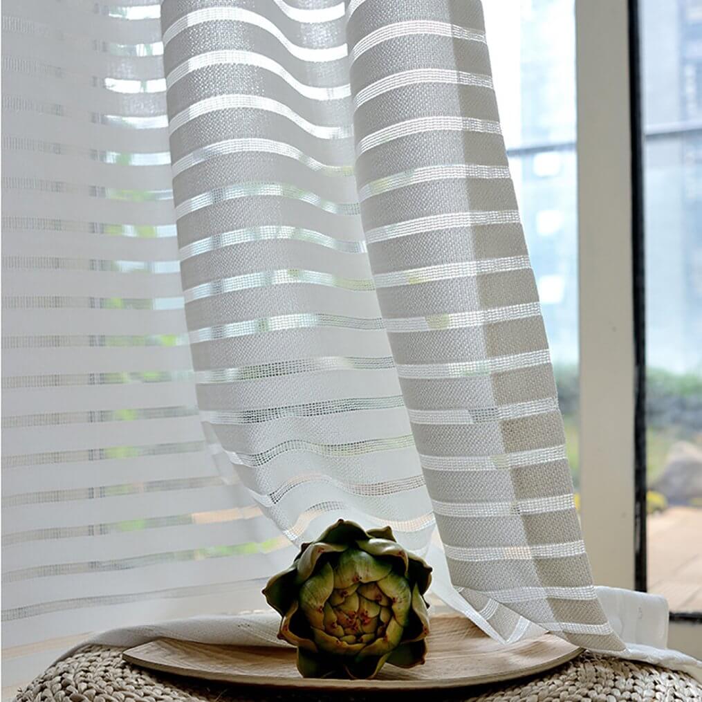 Ivory Horizontal Striped Sheer Curtains for Living Room Window Sheers ...