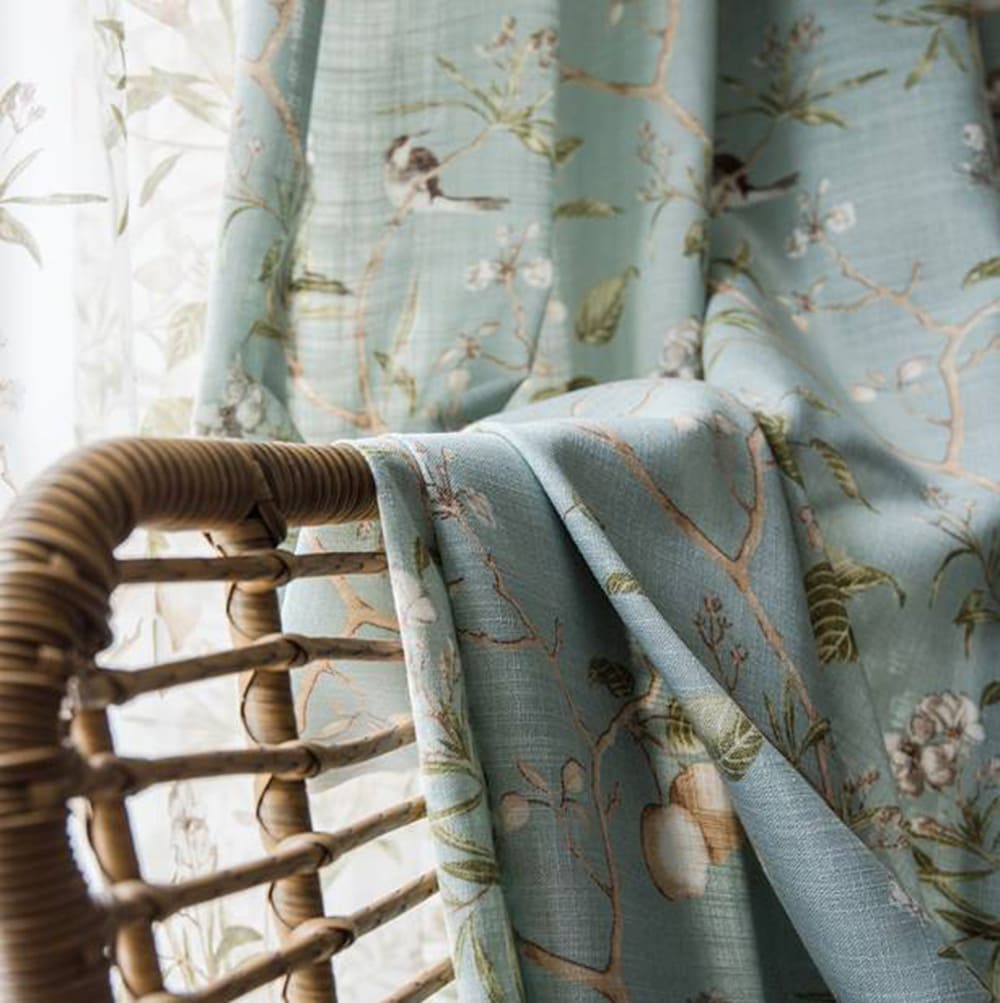 Classic Retro Blue Curtains Birds Peach Country Drapes – Anady Top