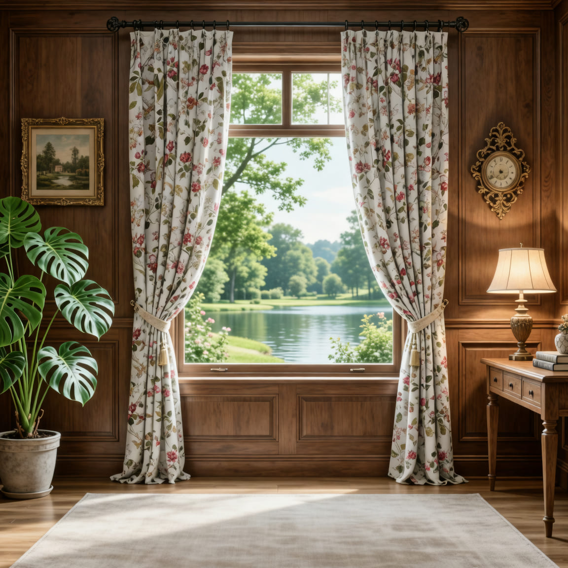 Red Bird Floral Blackout Curtains for Living Room & Bedroom Drapes ...