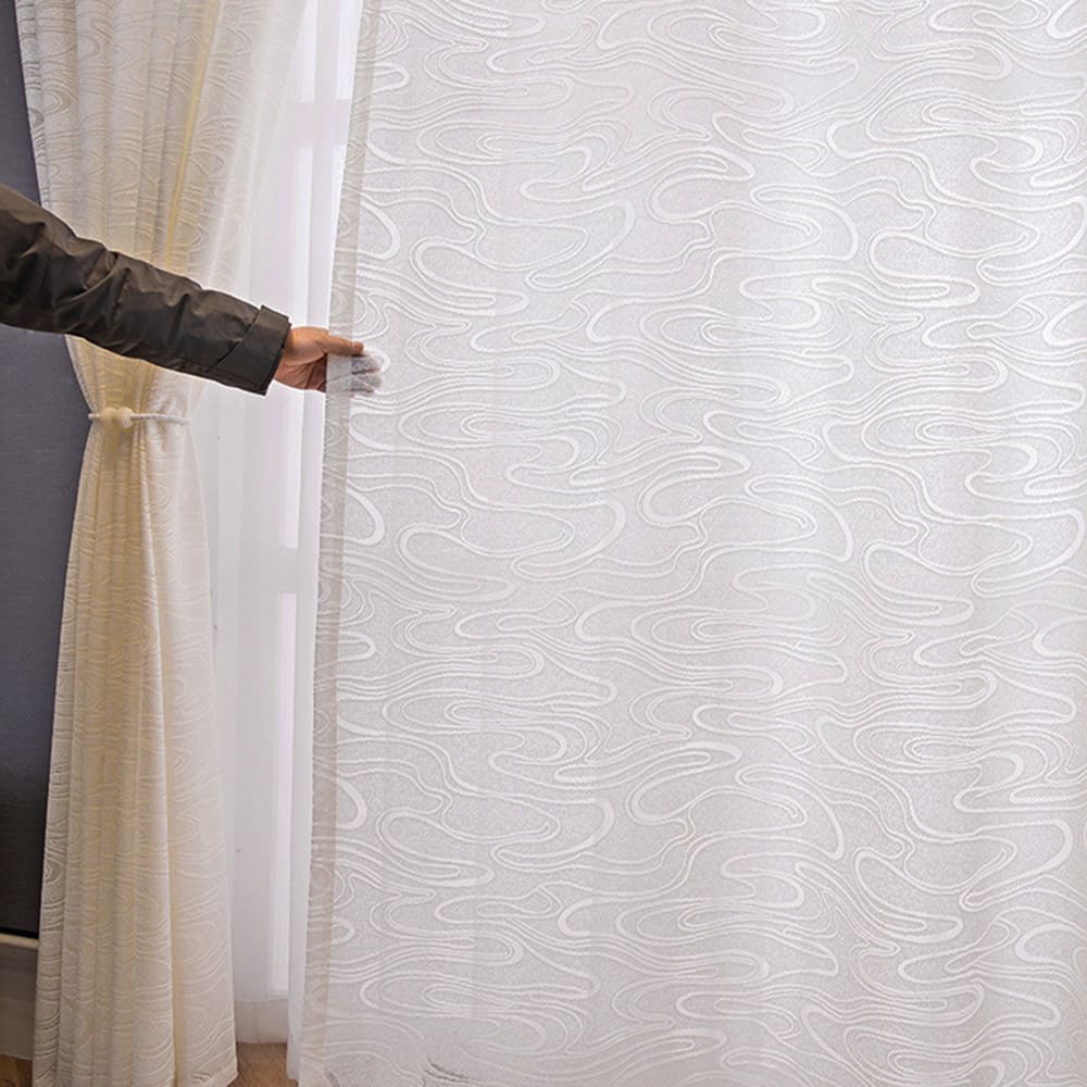 Beige Flowing Cloud Pattern Sheer Curtains Art Voile – Anady Top