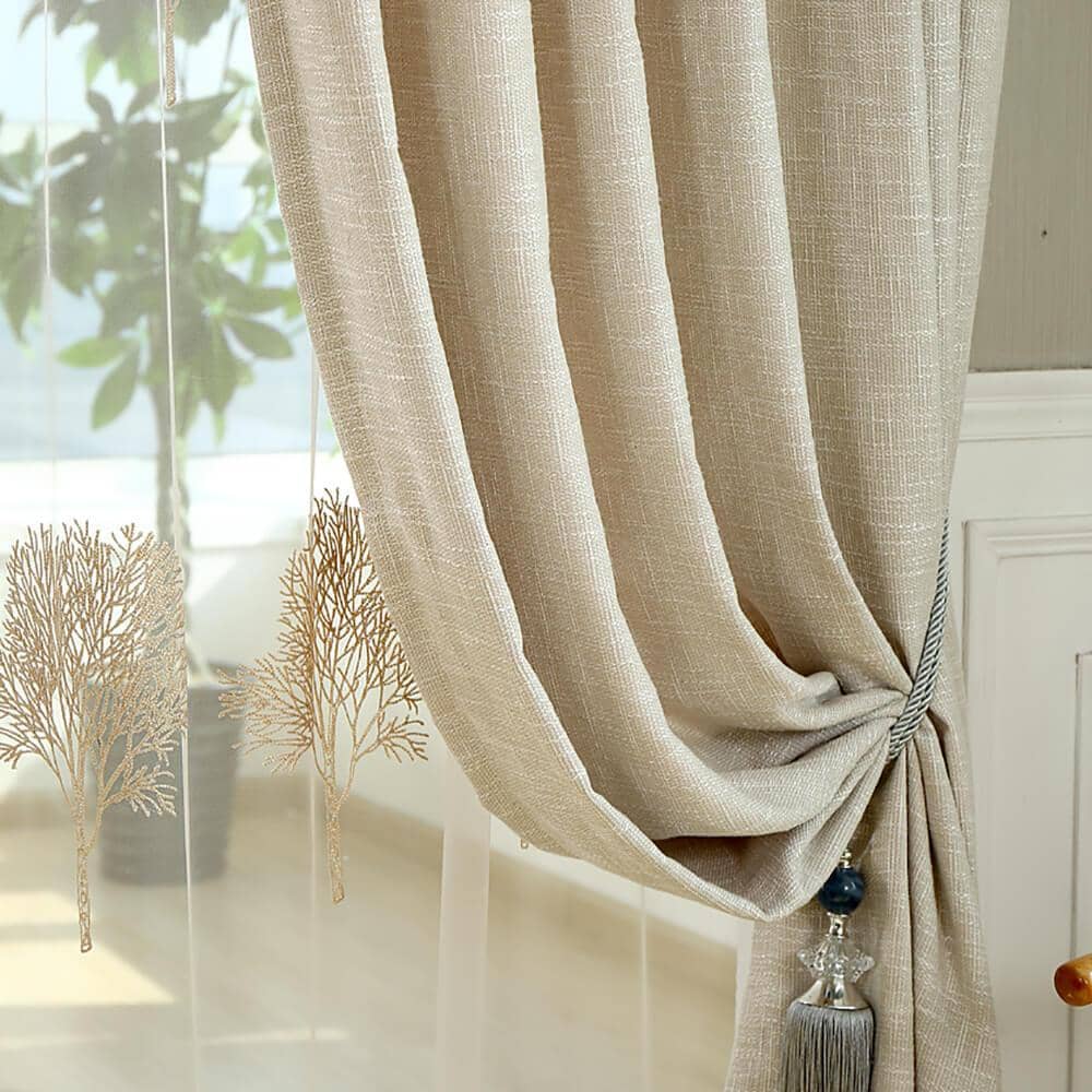 Solid Beige Curtains Grommet Top Drapes for Bedroom Set of 2 Panels ...