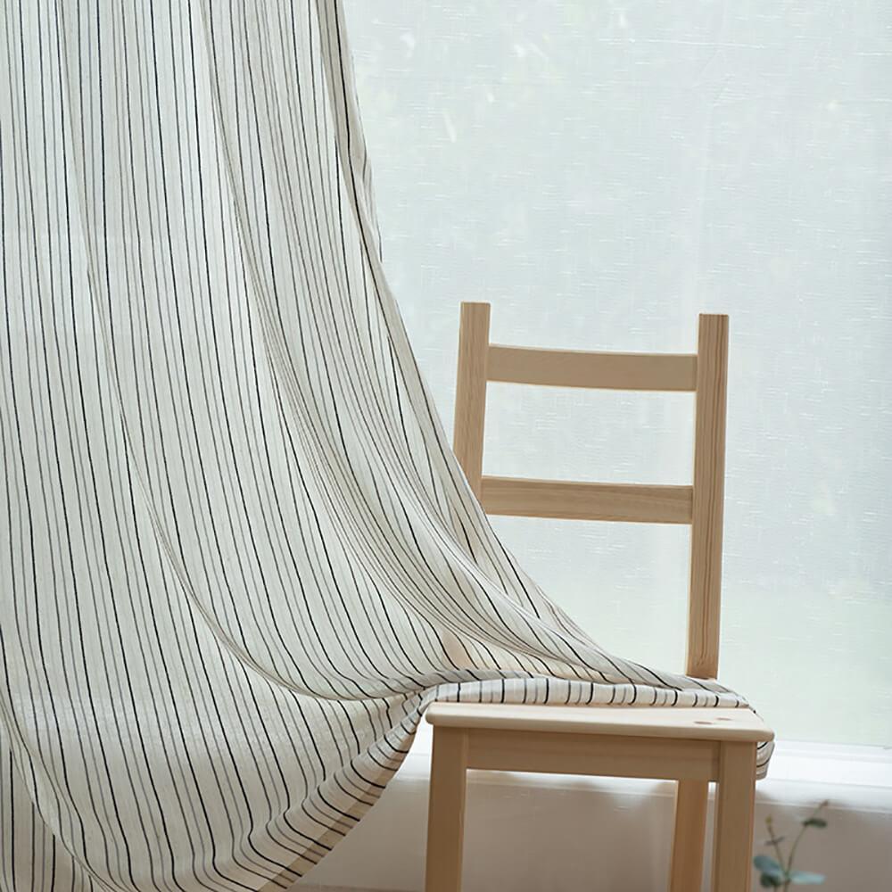 White Black Striped Voile Linen Sheer for Living Room 2 Panels – Anady Top