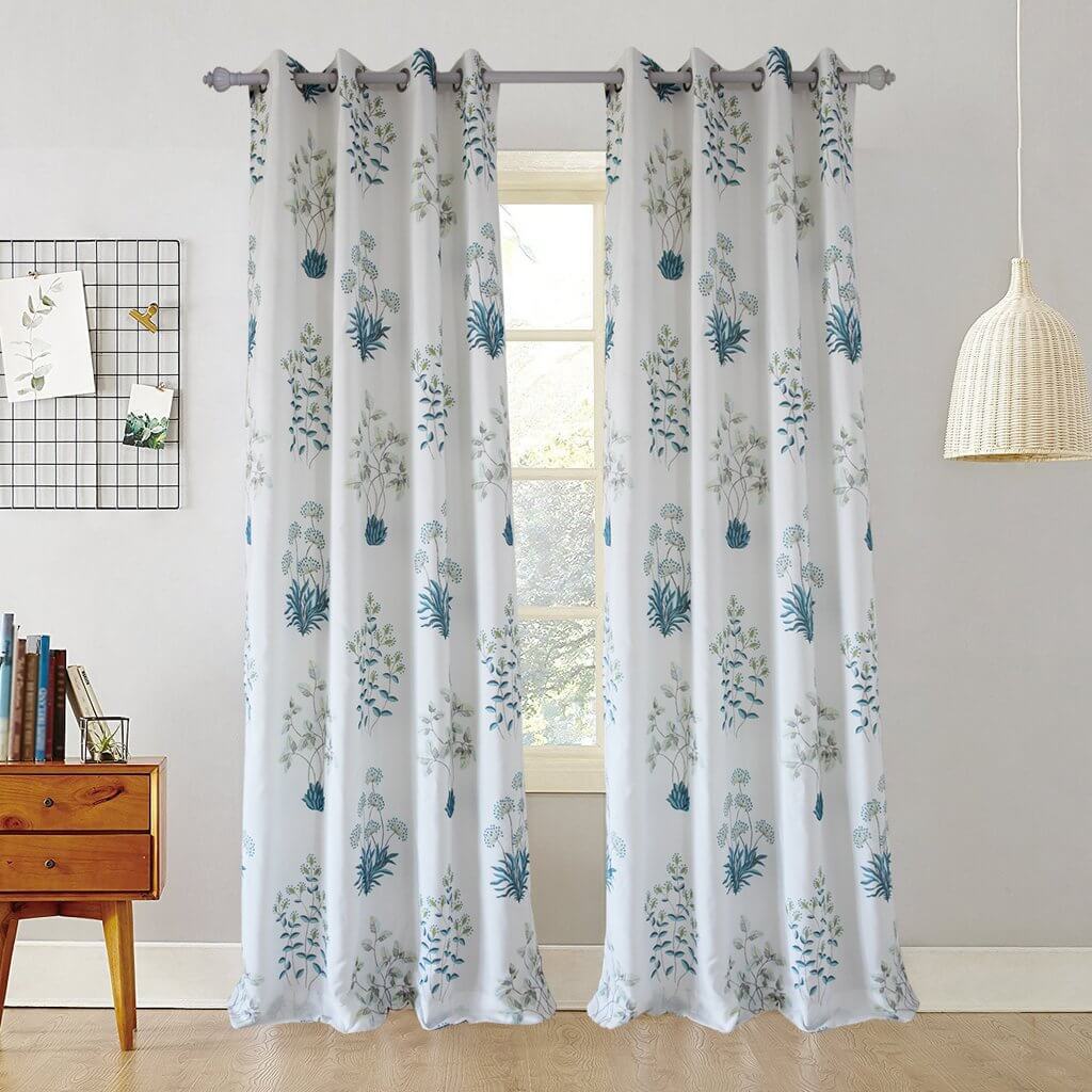 Blue Leaf White Curtains Living Room Ceiling Drapes 2 Panels – Anady Top