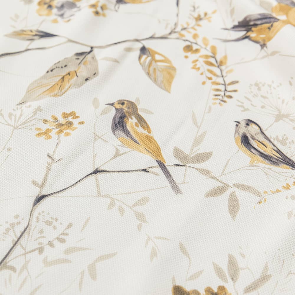 White Yellow Gray Birds Floral Curtains Living Room Blackout Drapes ...