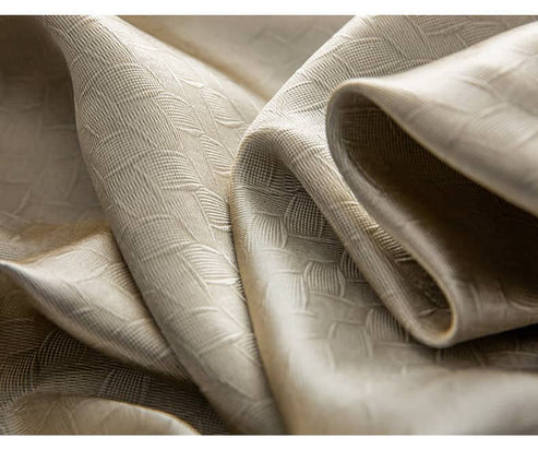 Beige 3D Embossed Textured Blackout Curtains for Living Room & Bedroom ...