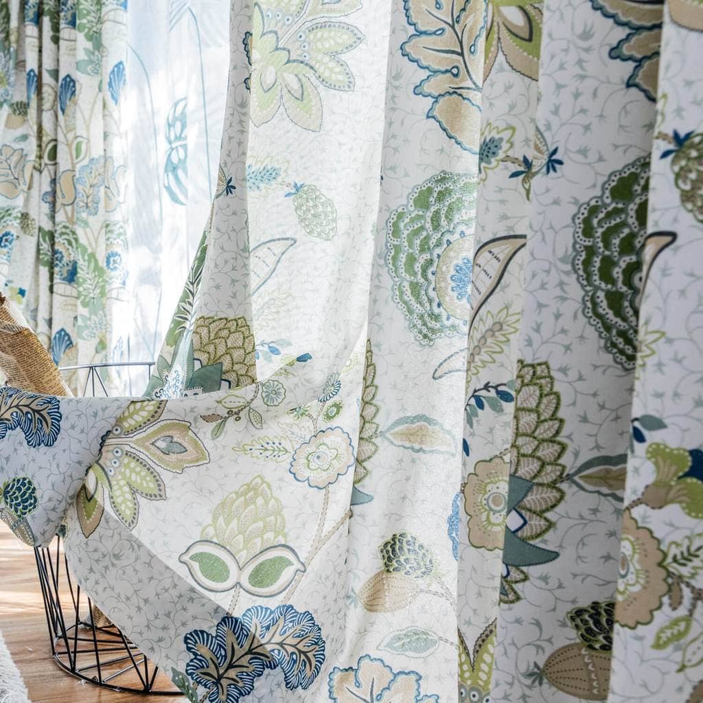 Green Leaf Blue Flower Curtains Jungle Pattern Drapes – Anady Top