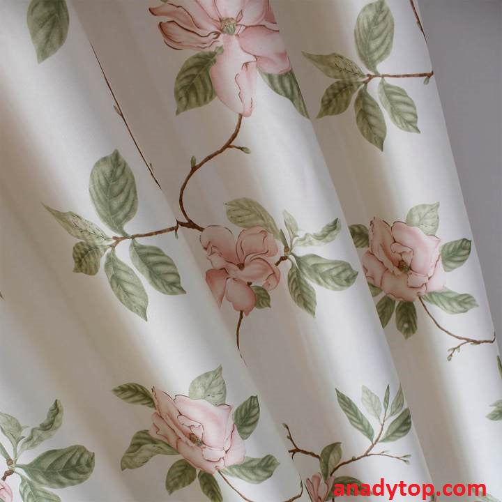 Pink Flower Beige Curtains for Bedroom/Living Room 2 Panels Drapes ...