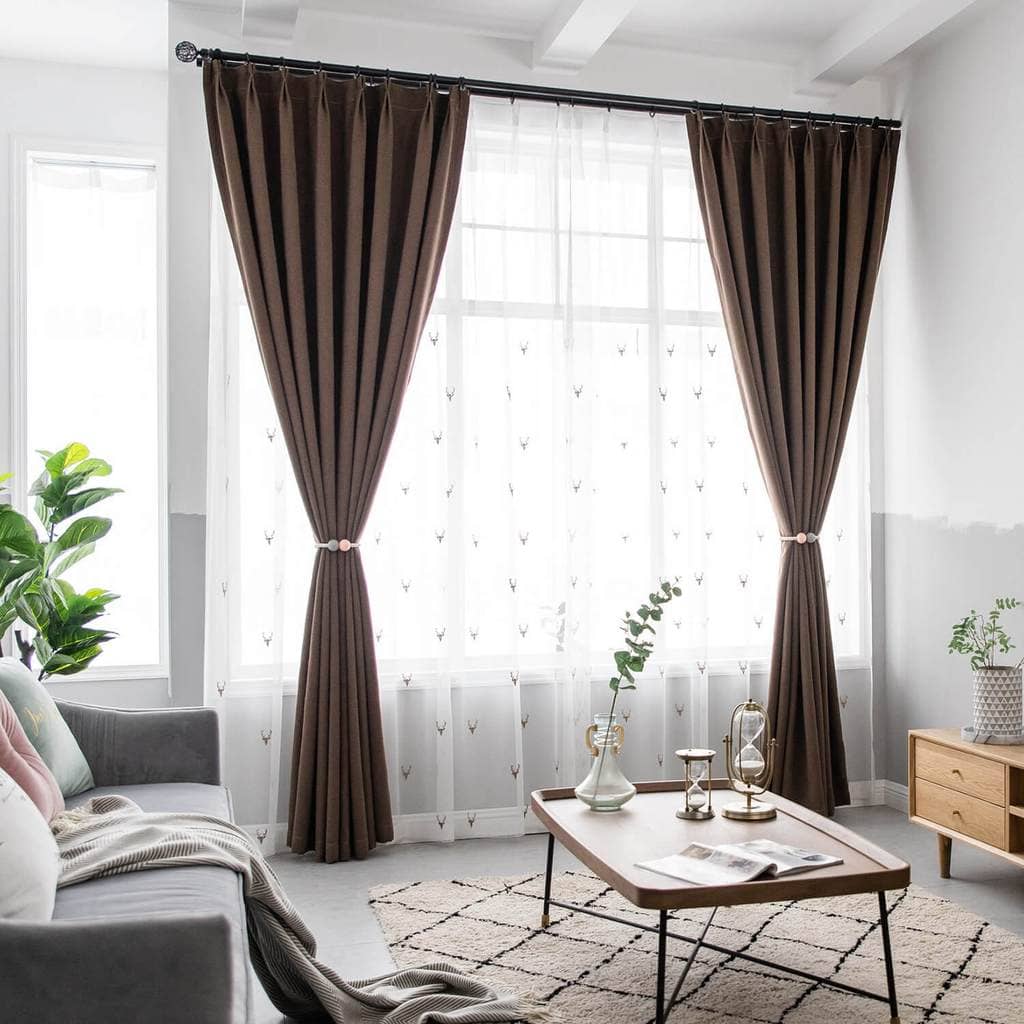 Brown Cotton Linen Soft Curtains Room Darkening Drapes for Bedroom 1 S ...