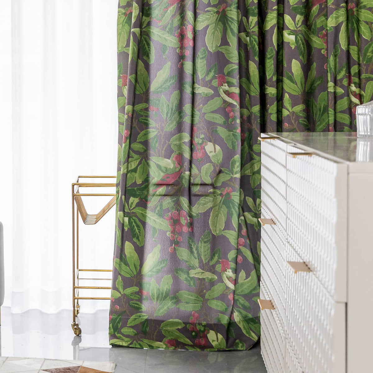 Red Cherry Green Leaves Curtains and Drapes for Living Room 2 Panels ...