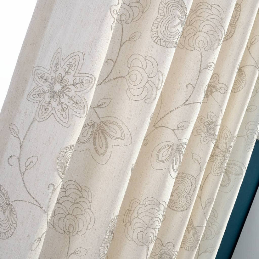 Natural Linen Rope Embroidery Flower Unique Curtains Drapes – Anady Top