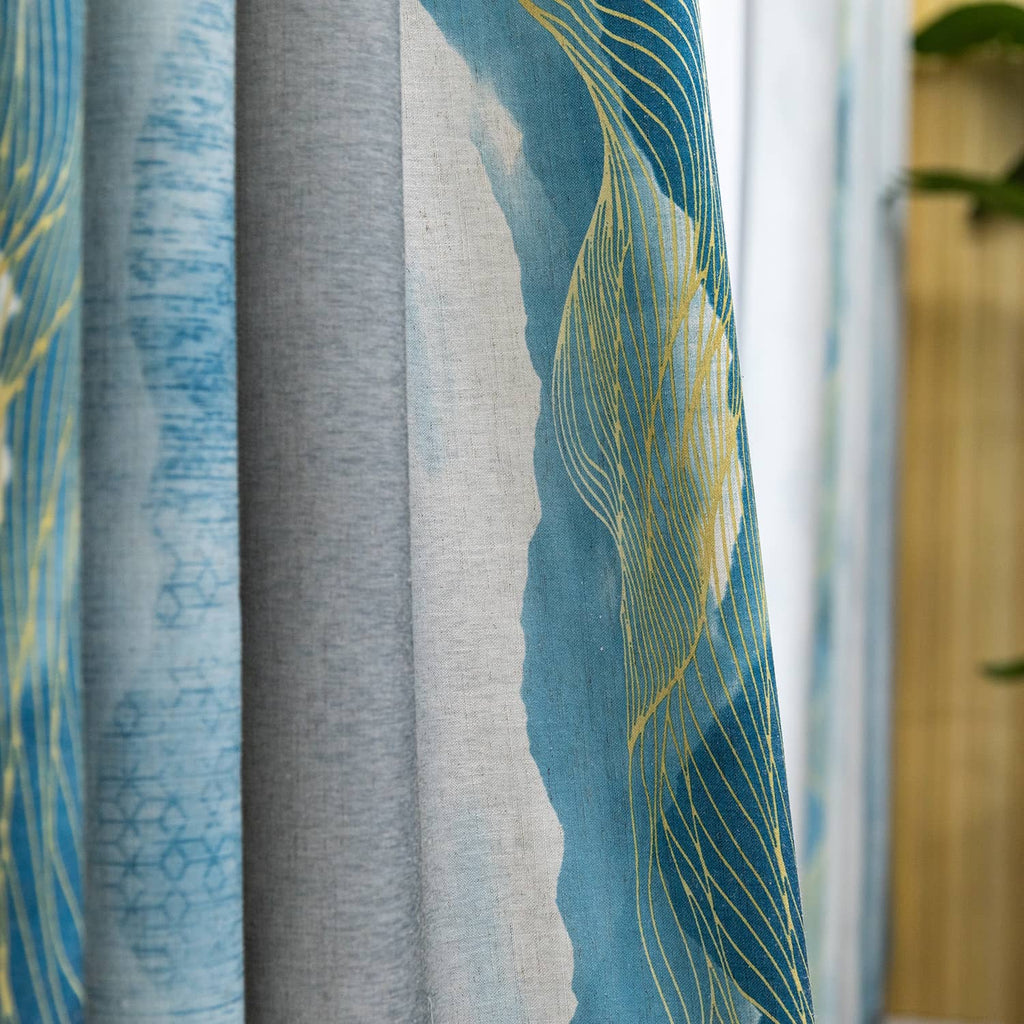 Flowing Dream Curtains Blue Gray Striped Art Painting Drapes – Anady Top