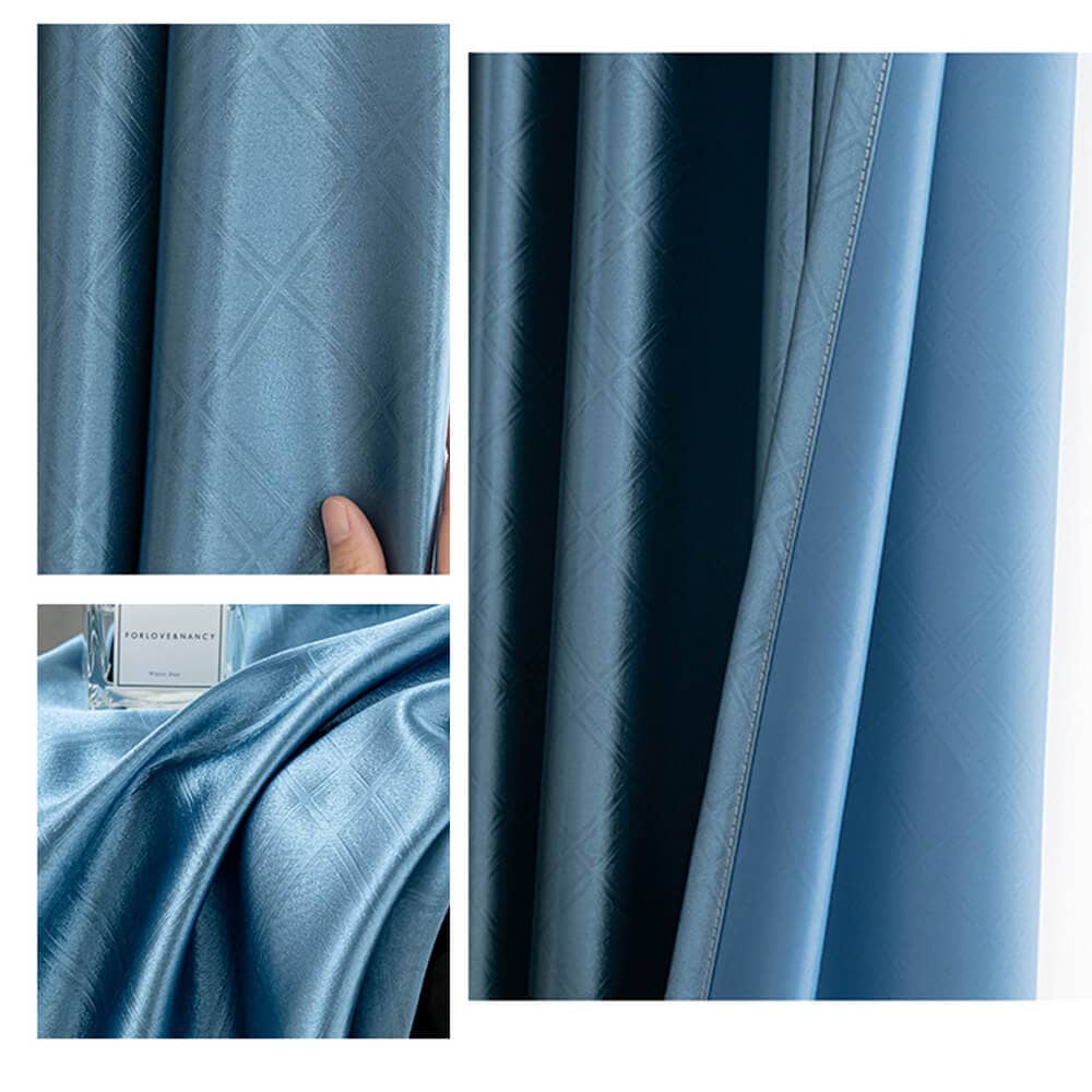 Blue 3D Embossed Textured Living Room Darkening Curtains – Anady Top