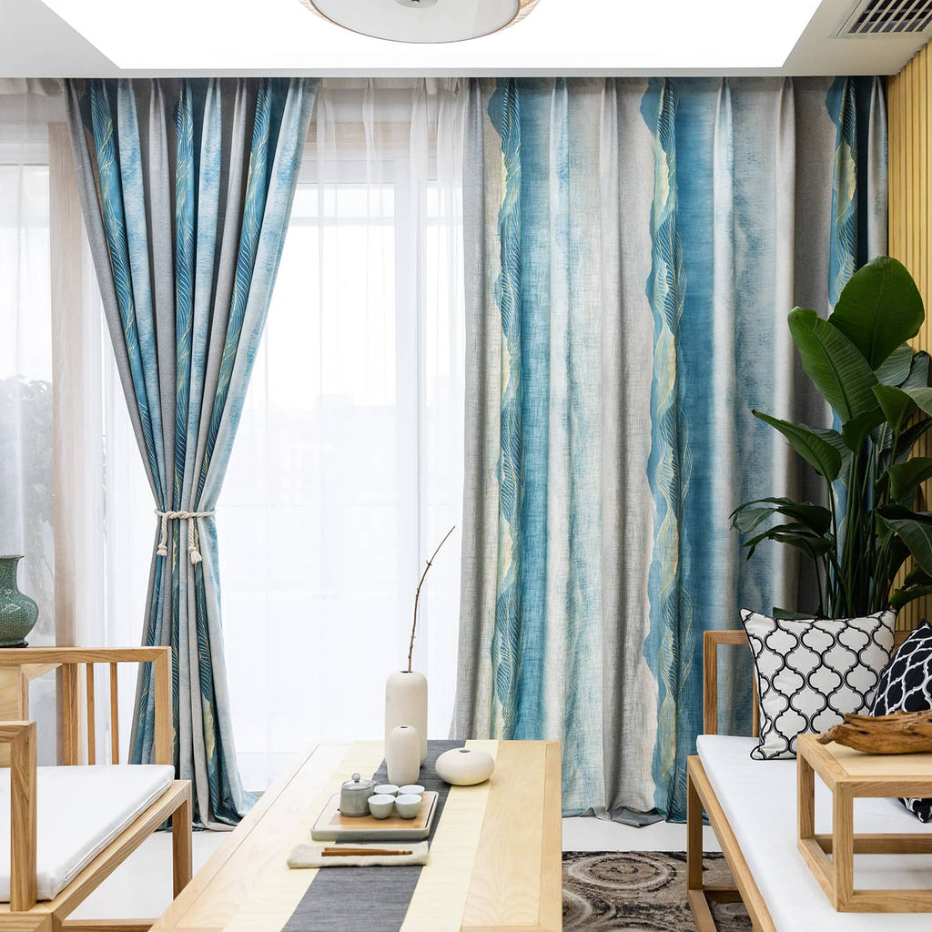 Flowing Dream Curtains Blue Gray Striped Art Painting Drapes – Anady Top