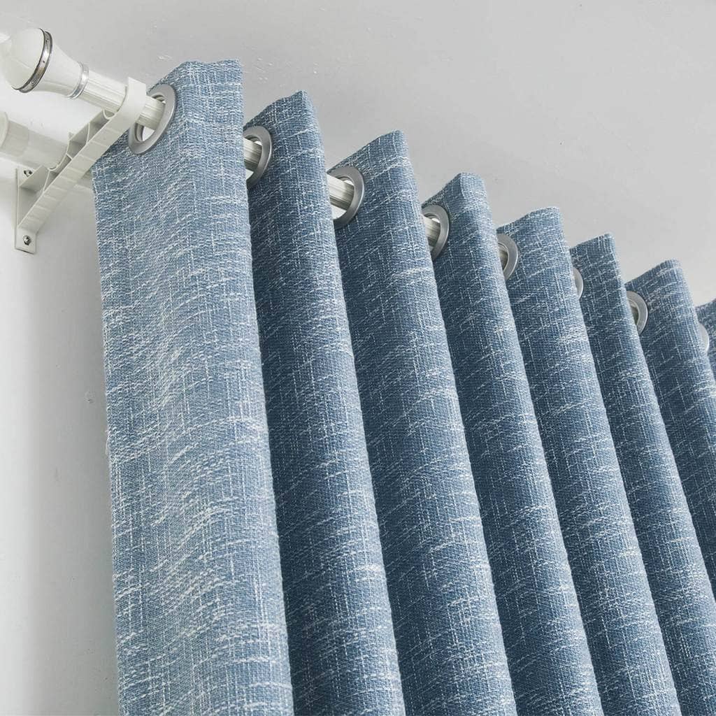 Blue Linen Curtains 2 Panel Solid Grommet Top Drapes for Bedroom ...