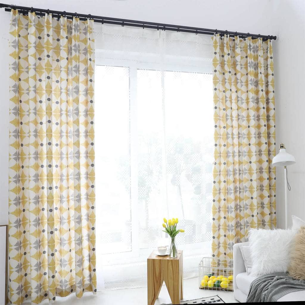 Mimosa Yellow Curtains Linen Bright Modern Geometry Drapes 2 Panels ...