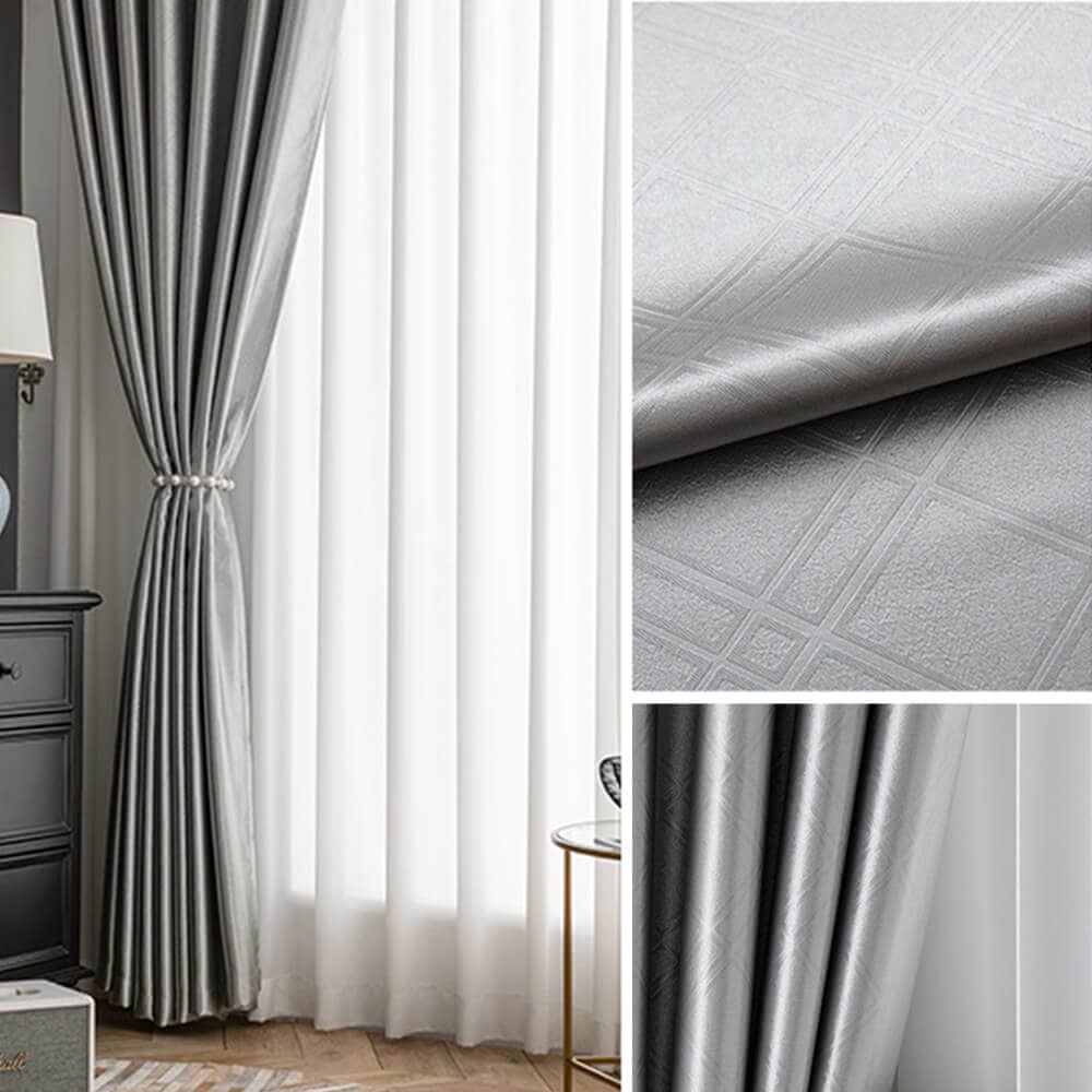 Gray 3D Embossed Textured Living Room Darkening Curtains – Anady Top