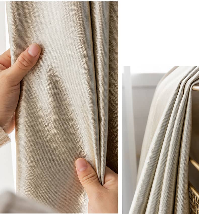 Beige 3D Embossed Textured Living Room Darkening Curtains – Anady Top