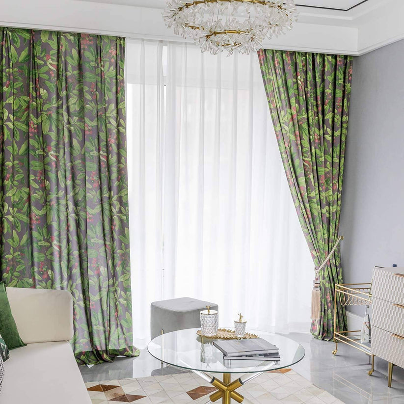 Red Cherry Green Leaves Curtains and Drapes for Living Room 2 Panels ...