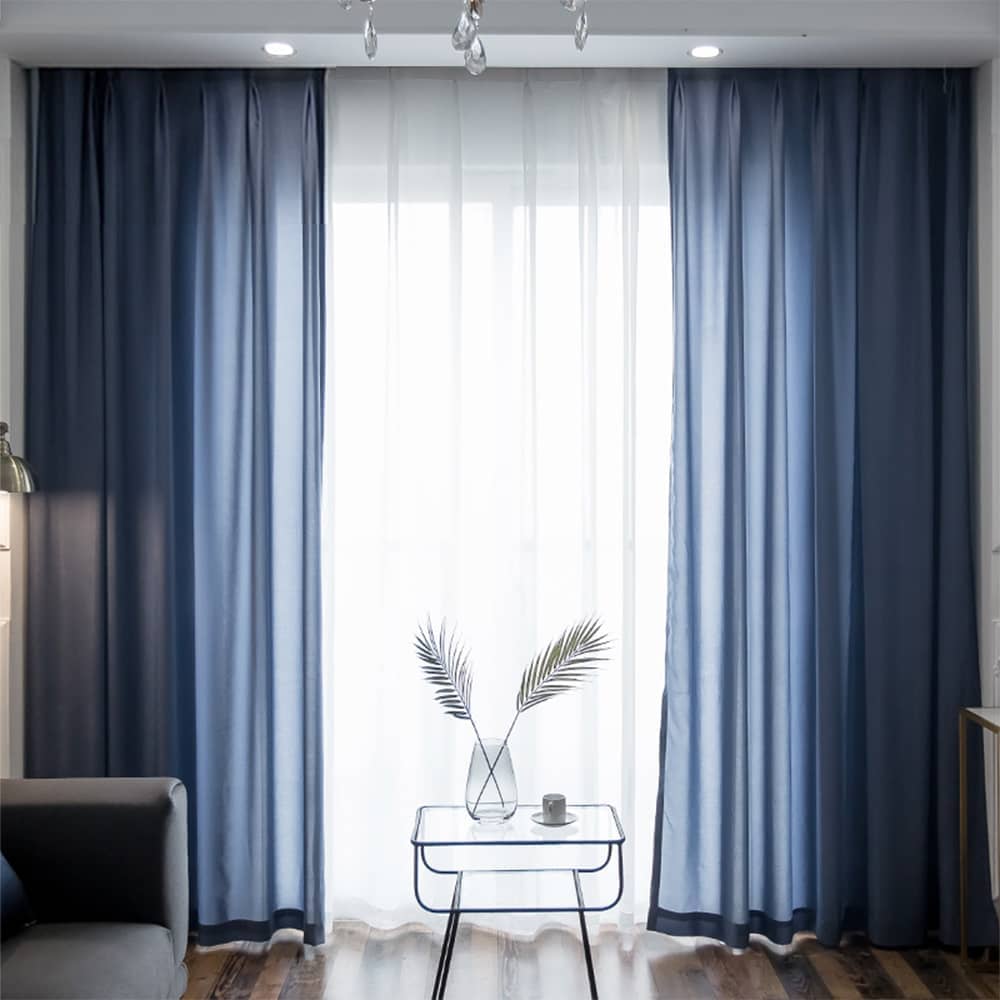 Navy Blue Sheer Curtains Velvety Feeling Voile Drapes for Livingroom ...