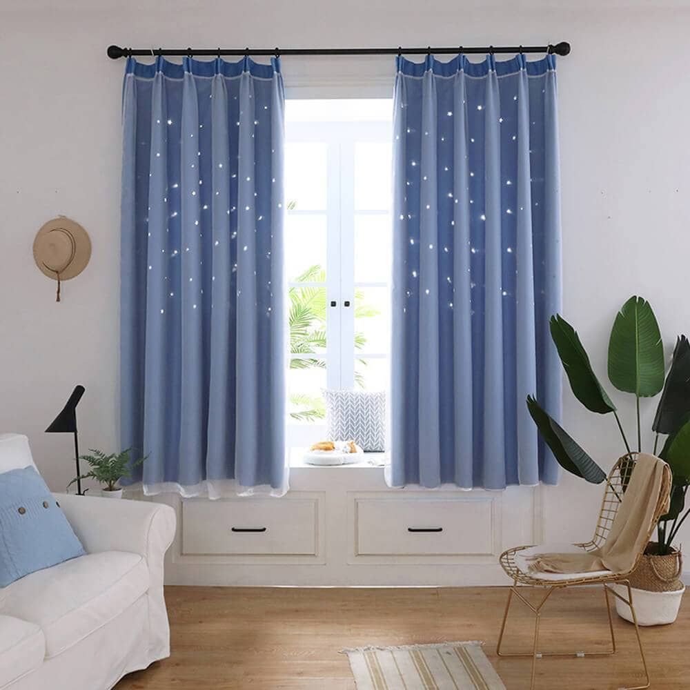 Hollowed Star Curtains with Romantic Sheer for Living Room Blackout Dr ...