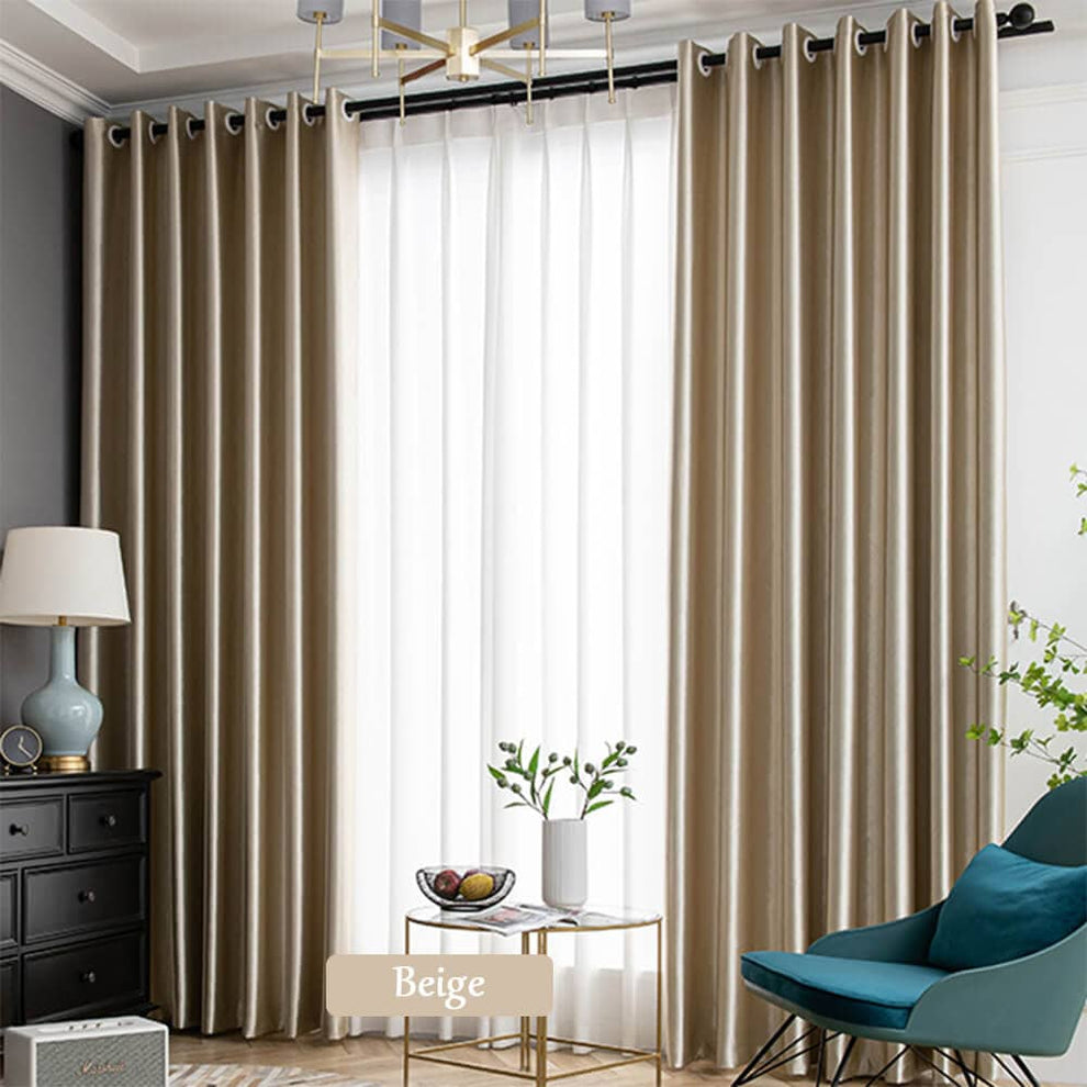 Beige 3D Embossed Textured Blackout Curtains for Living Room & Bedroom ...