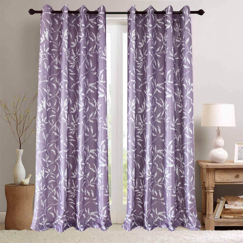 Purple Curtains White Bamboo Leaf Drapes Radiant Orchid 2 panels ...