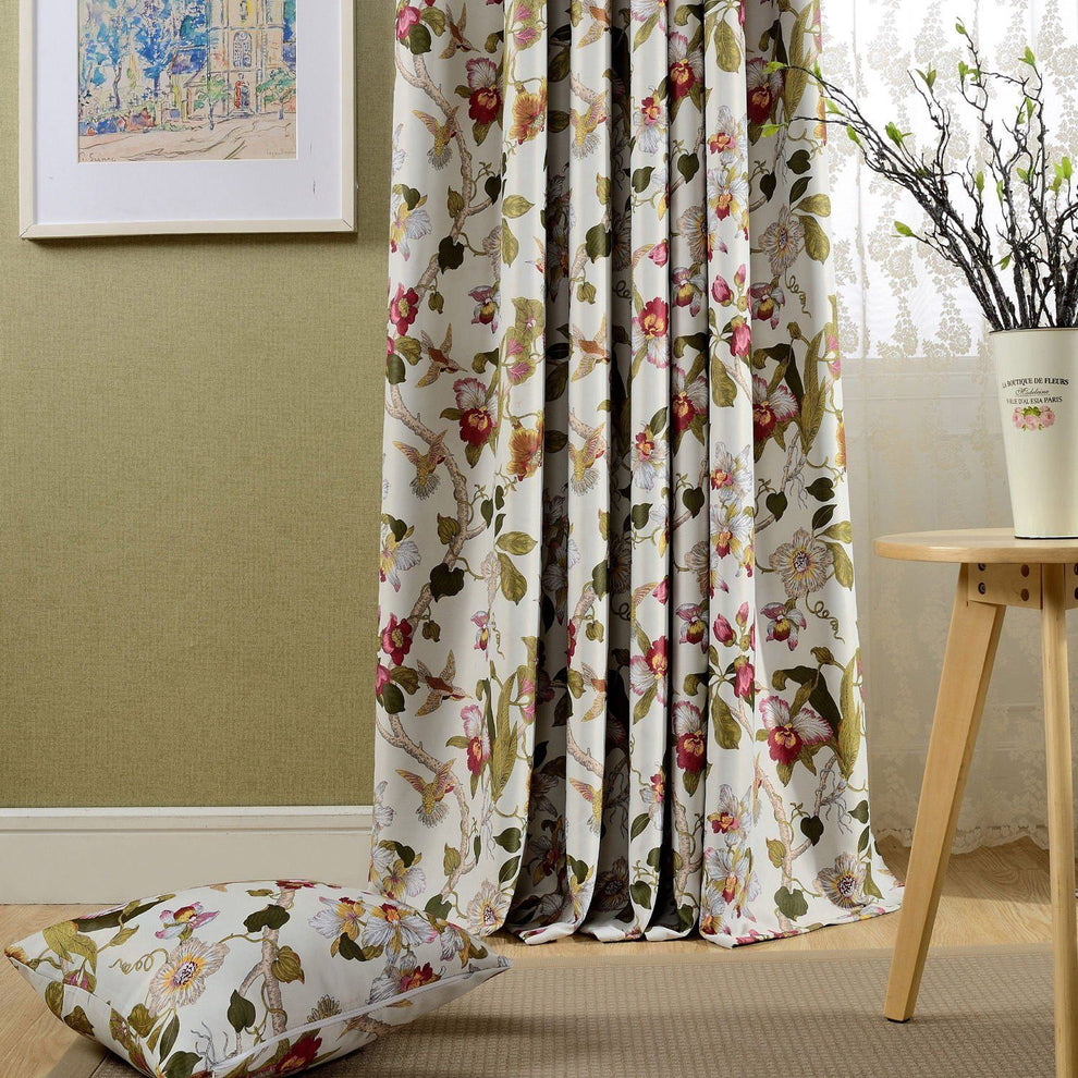 Red Bird Floral Blackout Curtains for Living Room & Bedroom Drapes ...