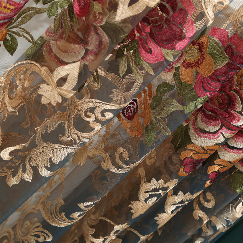 Luxurious Embroidered Flower Blue Sheer Curtains 2 Panels – Anady Top