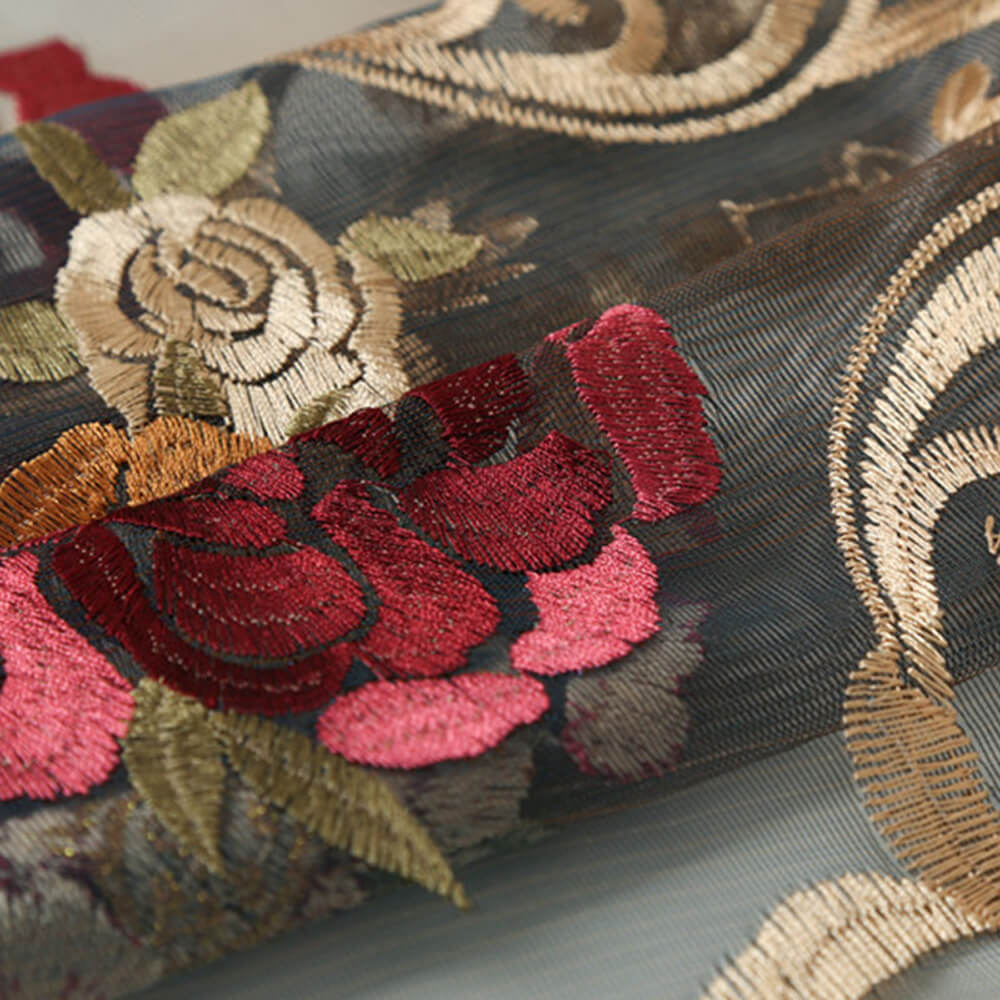 Luxurious Embroidered Flower Blue Sheer Curtains 2 Panels – Anady Top