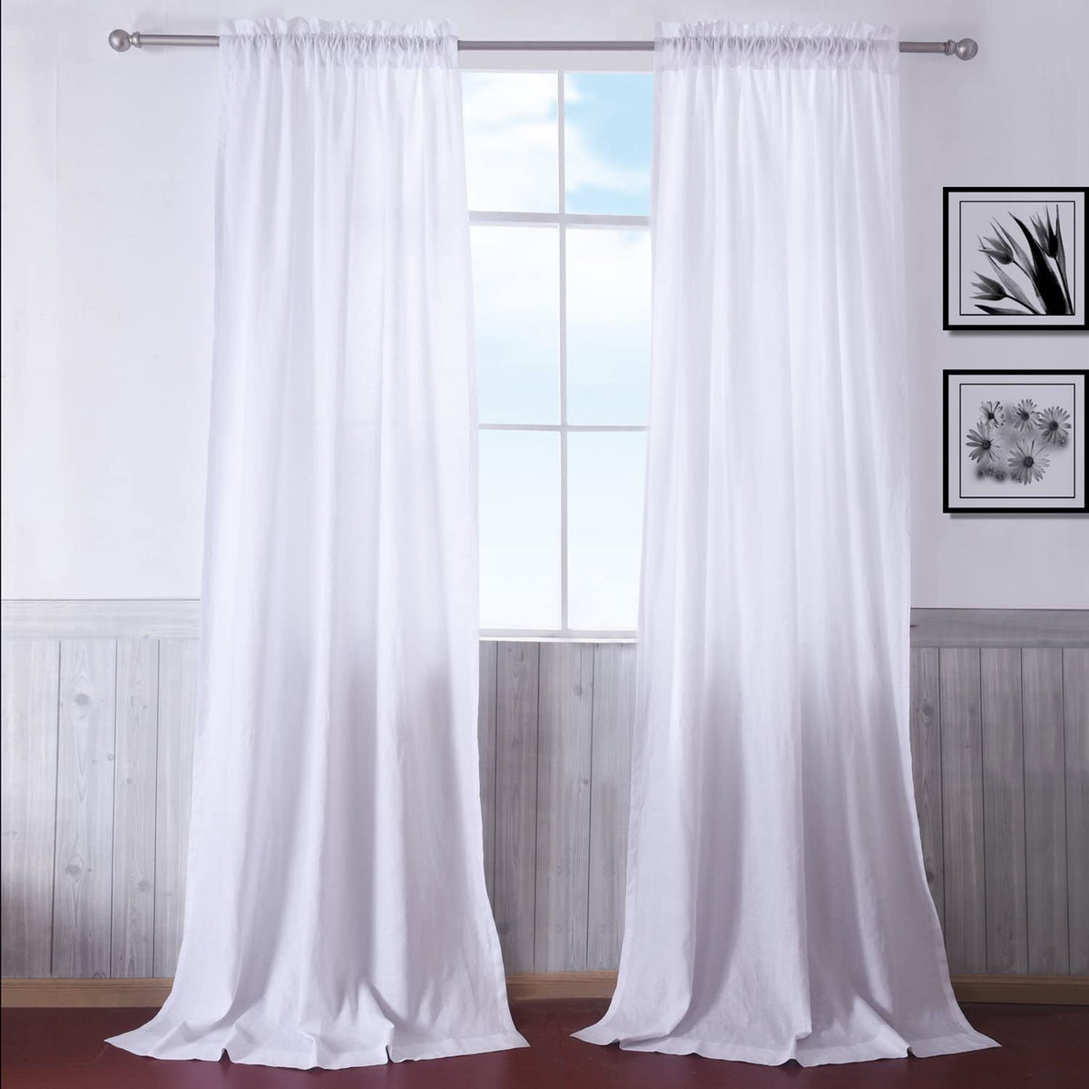 Natural Linen White Curtains and Drapes 2 Panels for Living Room ...