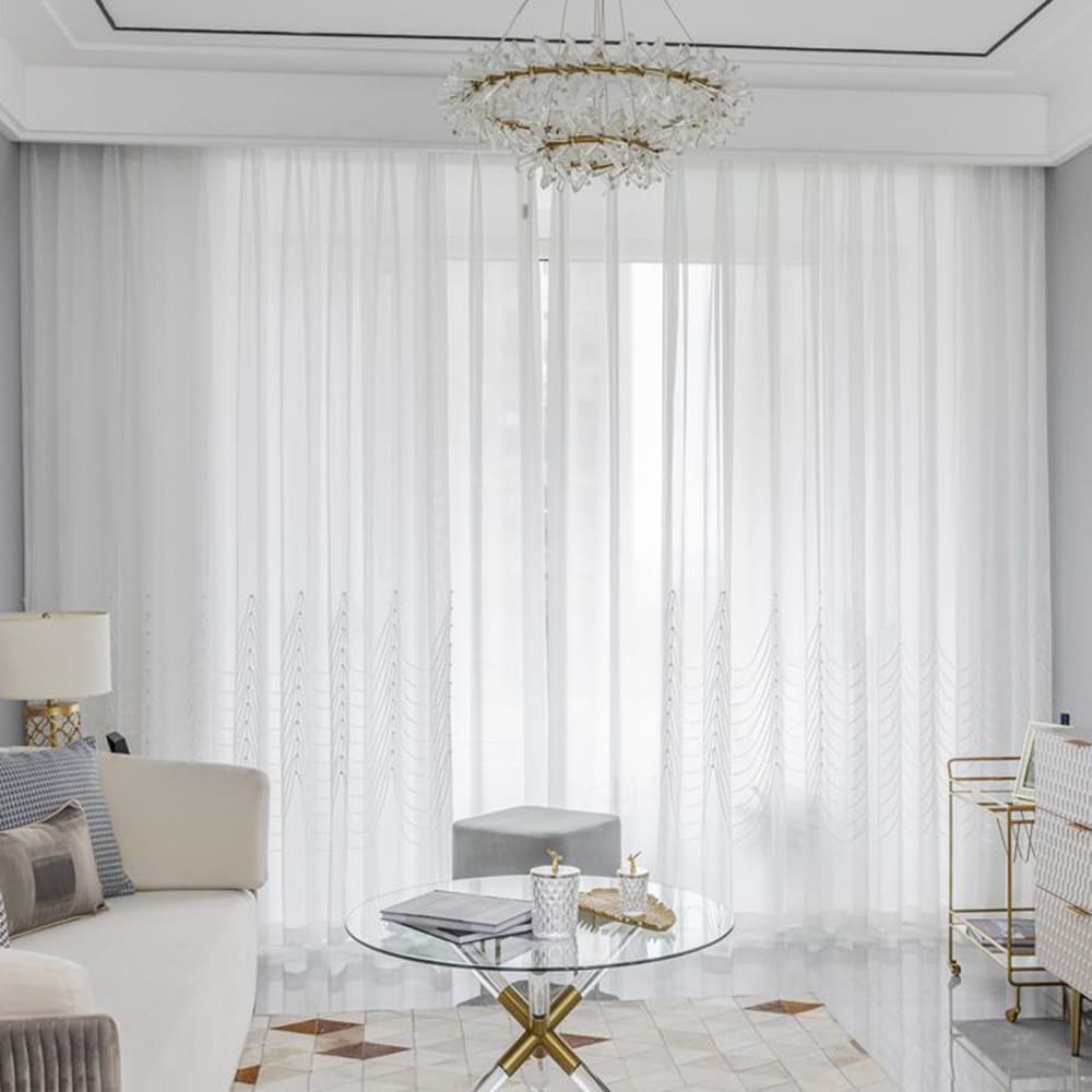 Embroidered Pearls White/Gray Sheer Curtains 2 Panels – Anady Top